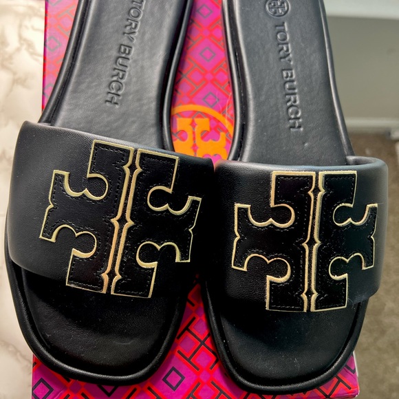 Shoes | Authentic Tory Burch Slides Black And Gold | Poshmark
